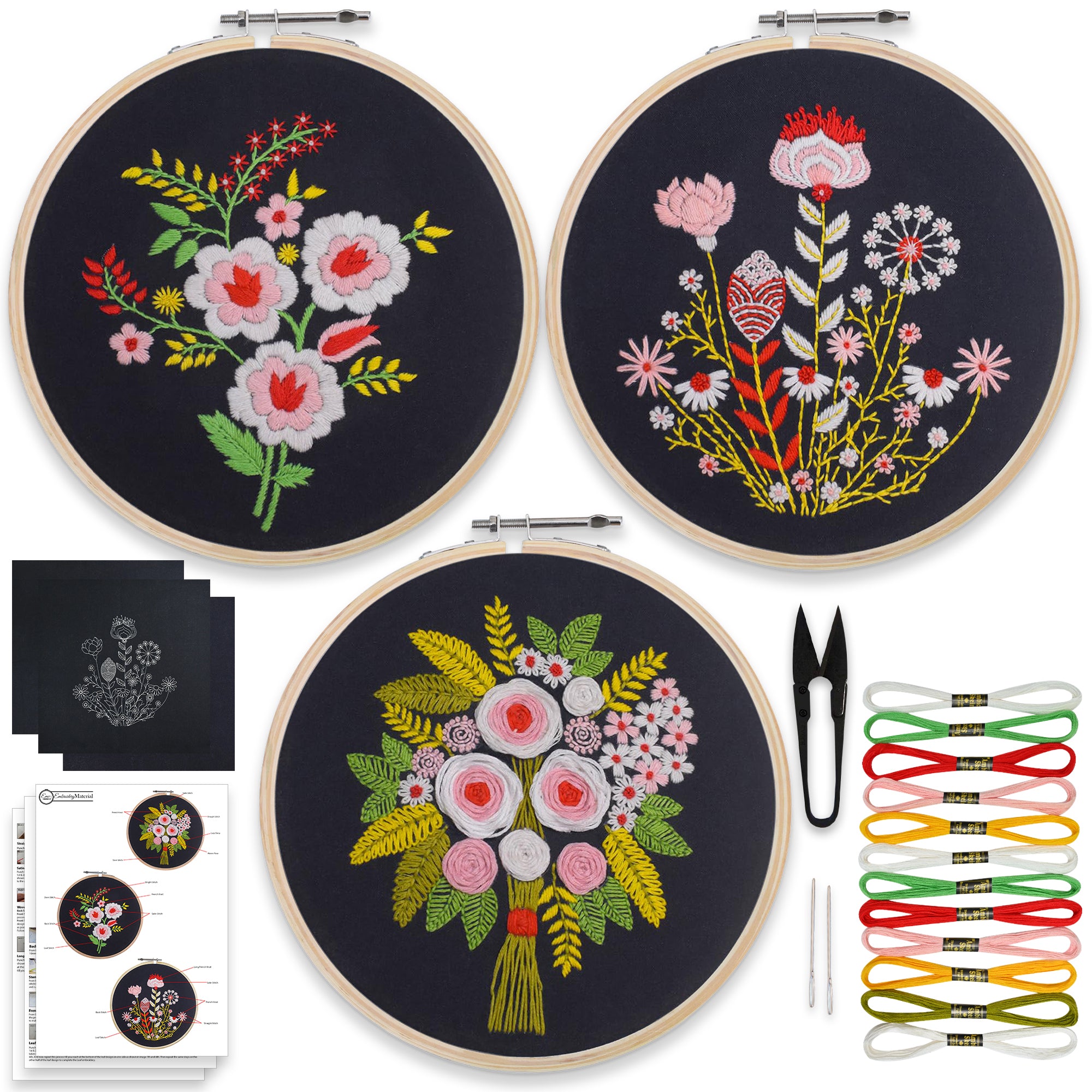 Floral DIY Kit – 3 Embroidery Projects for Kids & Adults ...