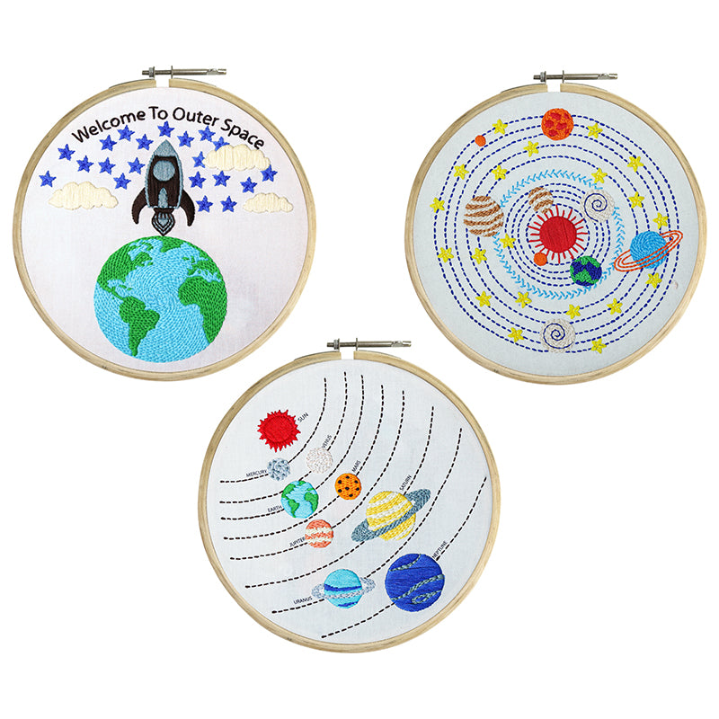 Embroidery Kit Combo of three Space Design Digital Printed & Written ...