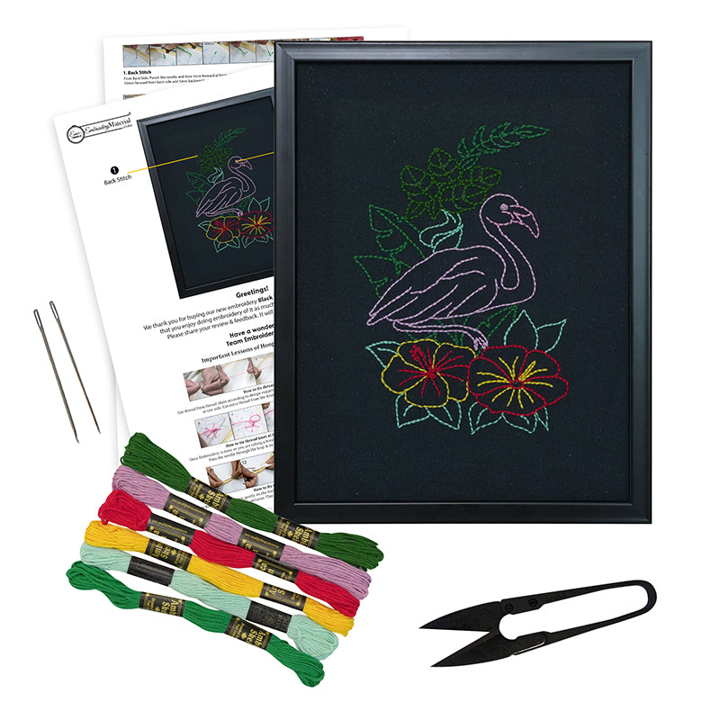 picknMAKE Flamingo with Flowers Framed Embroidery Kit for Beginners ...