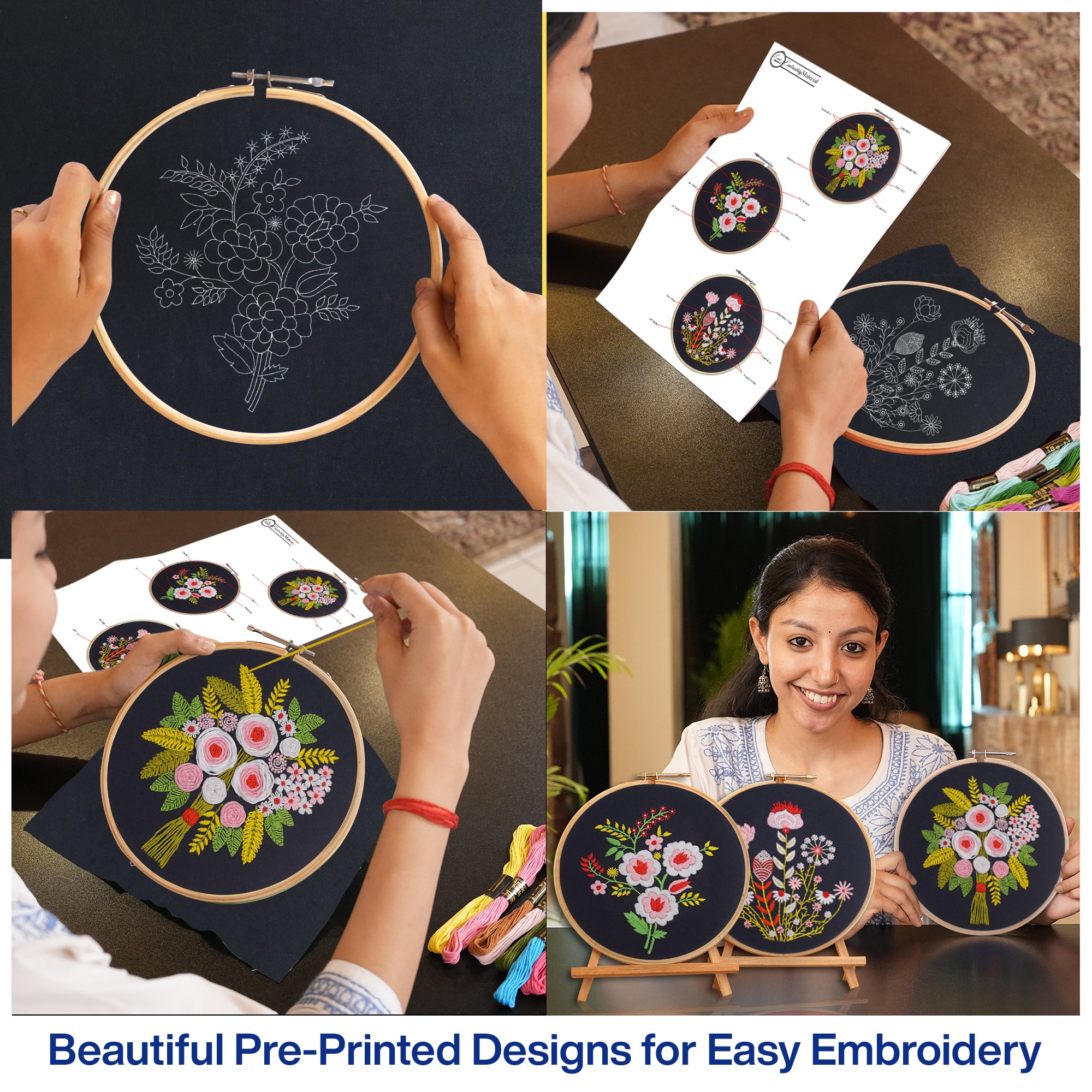 Floral DIY Kit – 3 Embroidery Projects for Kids & Adults ...