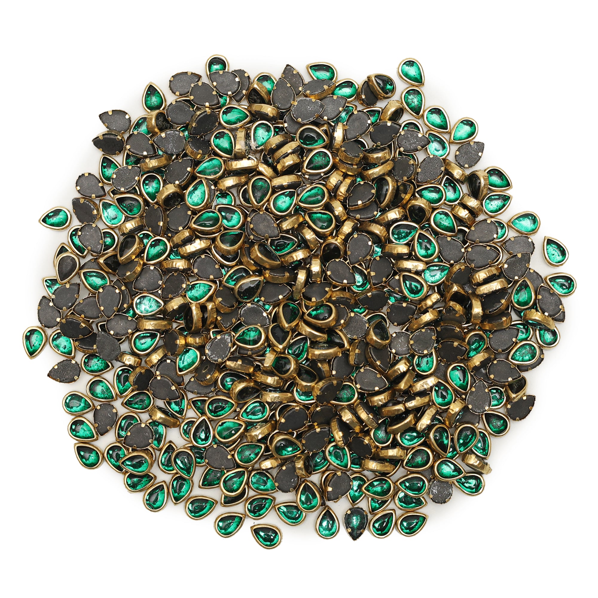Buy Tear Drop Shape Emerlad Green Colour Glue on Kundan Rhinestones ...
