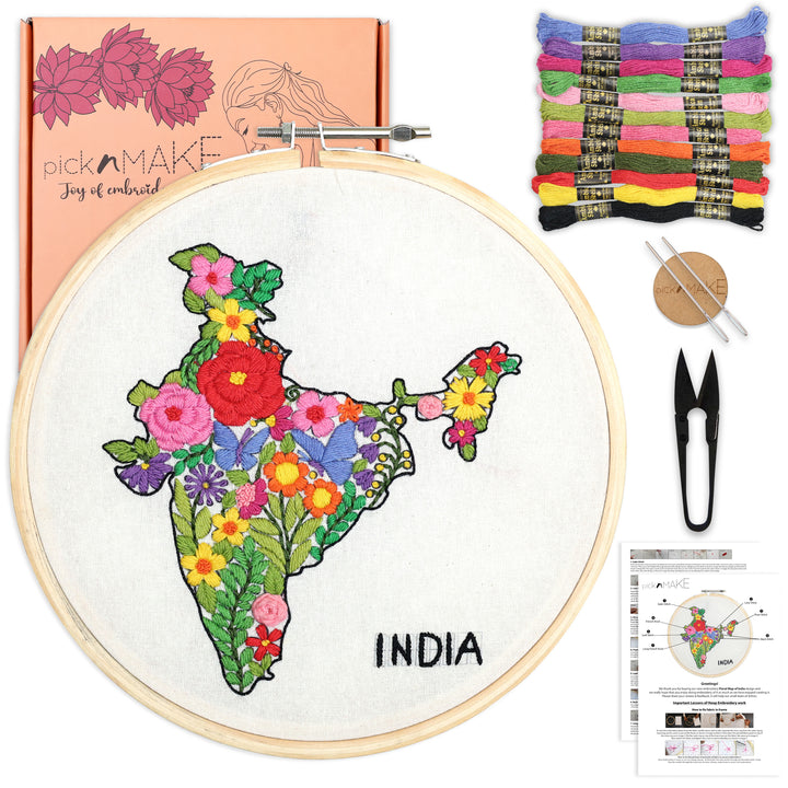 Floral Map of India DIY Embroidery Kit – Relaxing Craft for Beginners ...