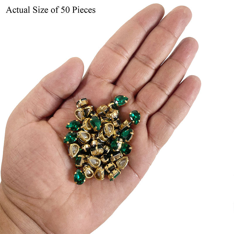 Buy Tear Drop Rhinestones In Setting Emerald Green – EmbroideryMaterial.Com