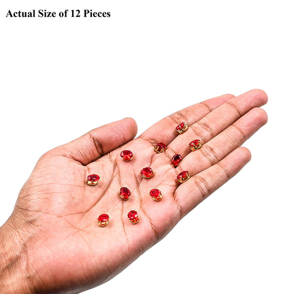 Buy Sew On Oval Shape Rhinestones In Ruby Red Colour ...