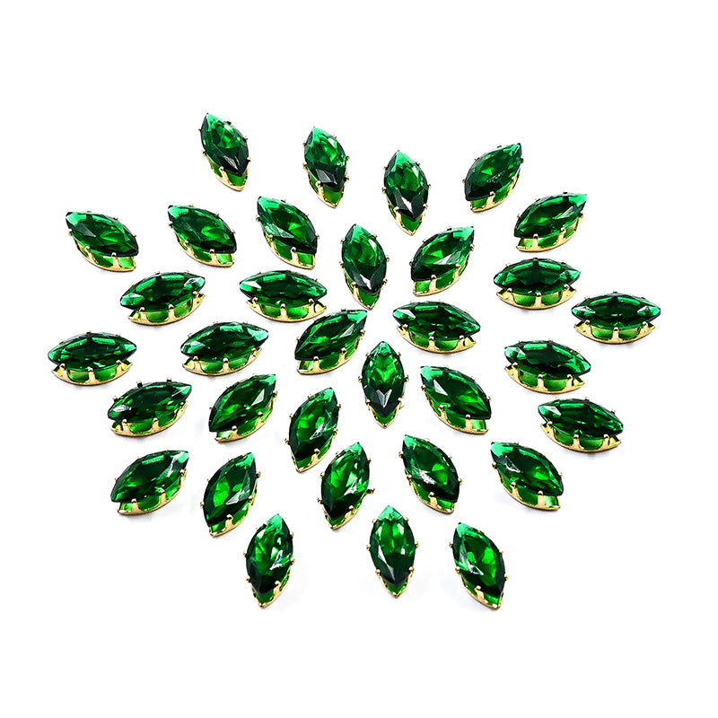 Buy Sew On Boat Shape Rhinestones In Emerald Green Colour ...