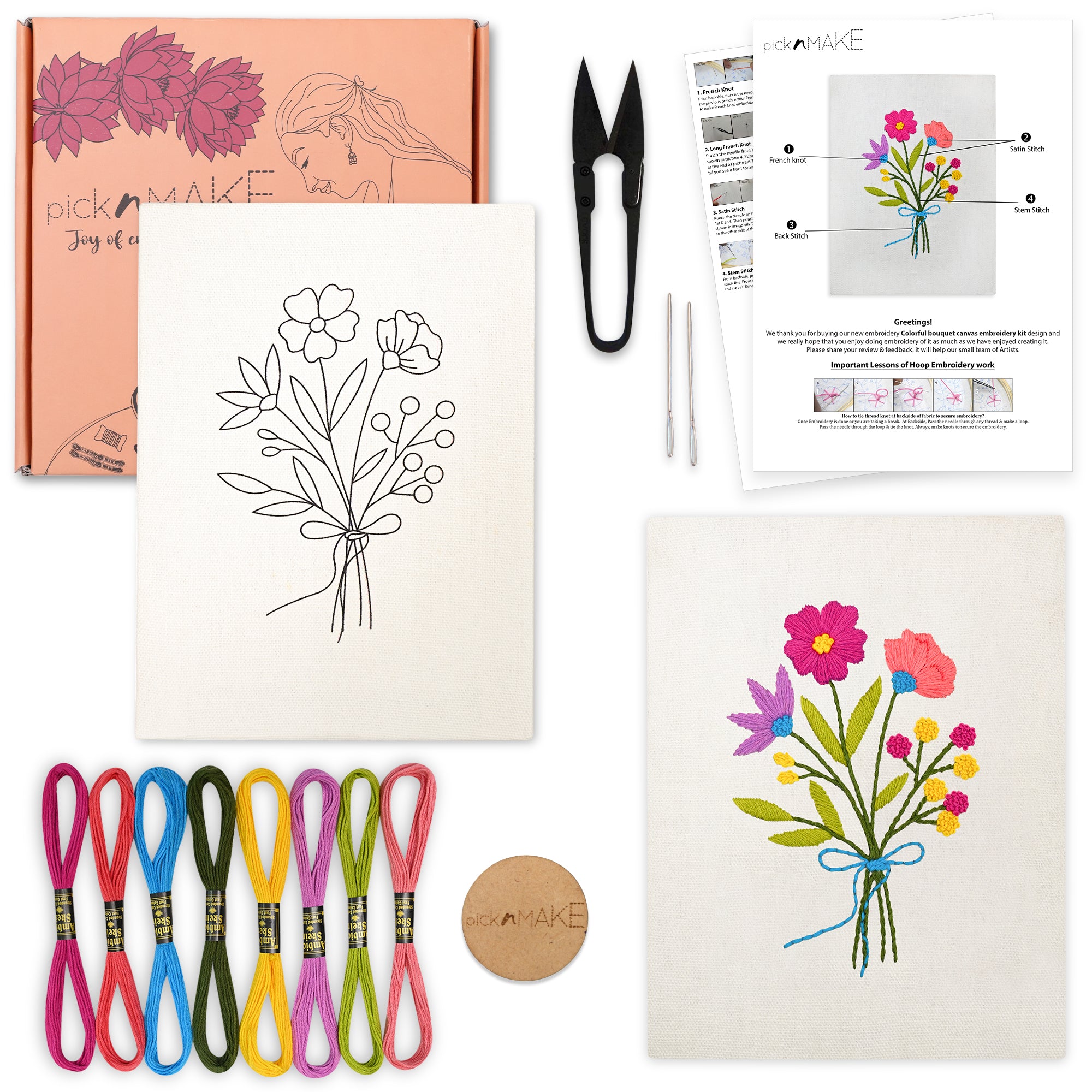 DIY Canvas Embroidery Kits for Beginners – Floral Designs | Hand ...
