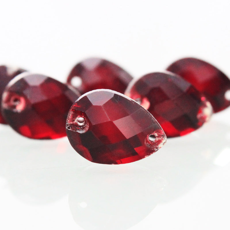 tear drop shape ruby red color flat back two hole crystals ...