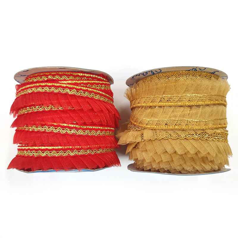 Shop Beige & Red Zari Gota Border Lace - Perfect for Sarees, Blouses ...